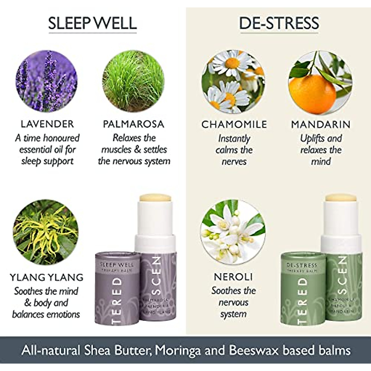 Scentered Aromatherapy Balm Duos Gift Set - Set of 4 Natural Therapy Balm Sticks - Includes Sleep Well, 2X De-Stress & Focus Aromatherapy Balm Bundle