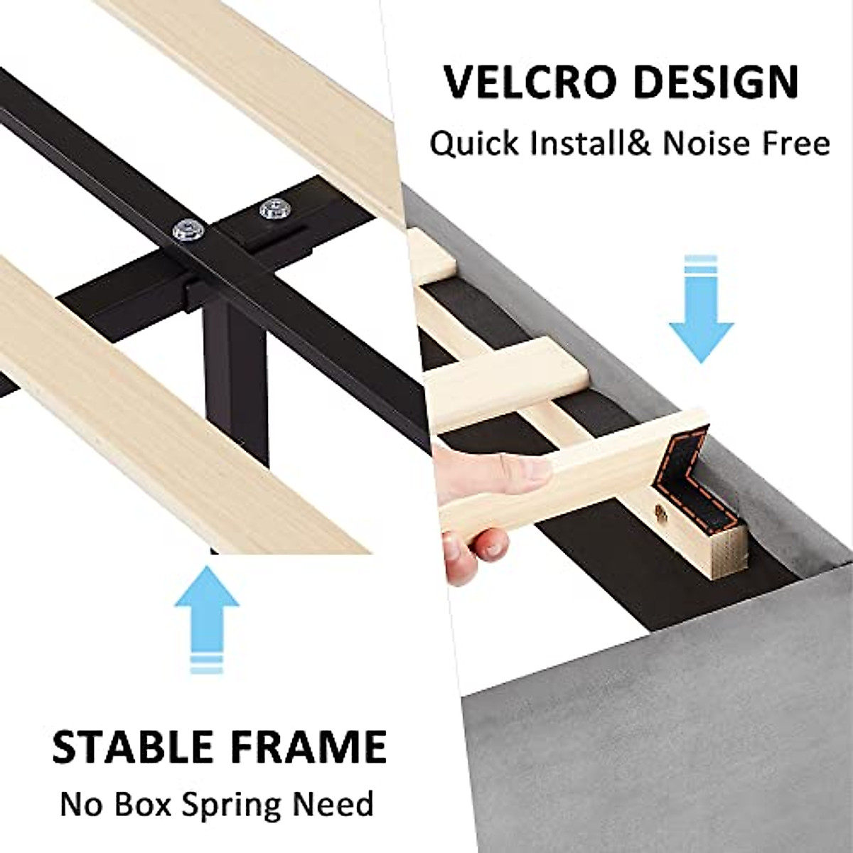VECELO Twin Bed Frame with Upholstered Headboard, Platform Mattress Foundation with Strong Wooden Slats Support, No Boxing Spring Needed, Easy Assembly, Grey