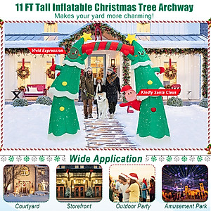 Tangkula 11 FT Lighted Christmas Inflatable Archway Decoration, Christmas Tree Arch with Santa Claus, Built-in LED Lights, Outdoor Blow-up Holiday Party Yard Lawn Xmas Decoration