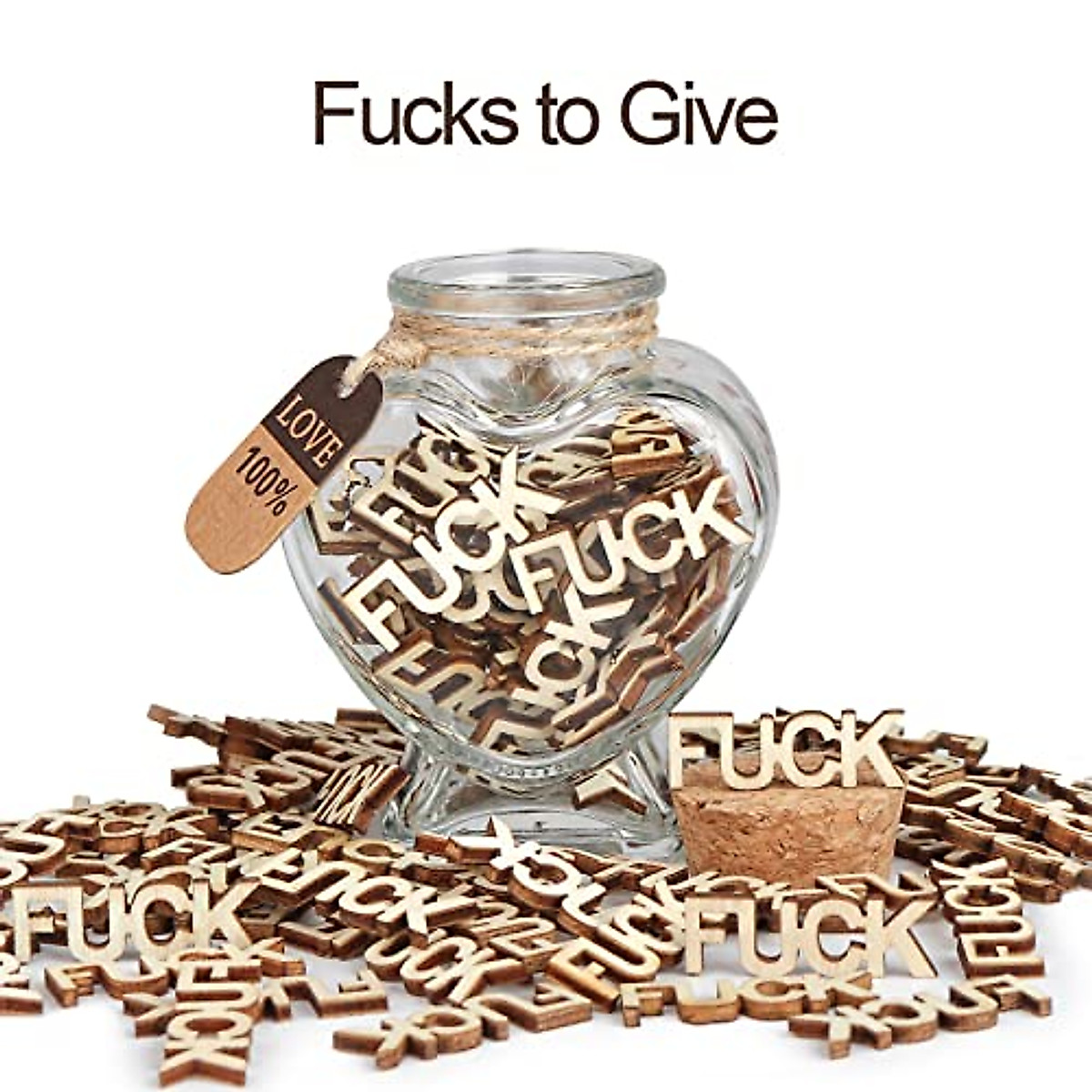Fucks to Give,Jar of Fucks Gag Gifts for Valentine's Day / Birthday / Anniversary / Christmas. FUCK Wooden Cutout Letter Funny Gifts for Parents and Relatives,Friends (FUCK(Heart-shaped bottle))