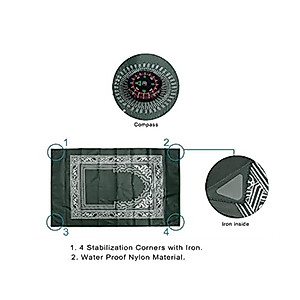 MuslimTravel Prayer Rug with Compass,Pocket Size Praying Mat Best Islamic Gift for Muslim (Dark Green&Black)