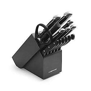Farberware 15-Piece Forged Triple Riveted Knife Block Set, High Carbon-Stainless Steel Kitchen Knives, Razor-Sharp Knife Set with Wood Block, Graphite