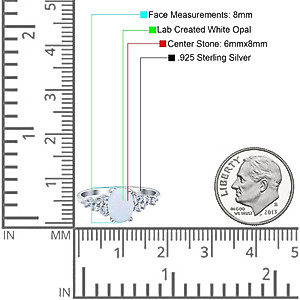 OMRANII Lab Created White Opal Size-6 Oval Art Deco Bridal Wedding Engagement Ring Round CZ 925 Sterling Silver