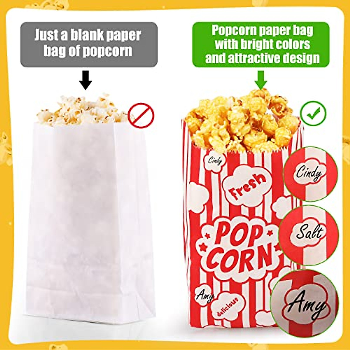 200 Pieces Popcorn Bags 1 oz Greaseproof Popcorn Paper Bags Individual Servings White and Red Striped Popcorn Sleeves Disposable Flat Bottom Popcorn Take out Bags for Movie Theater Carnival Party