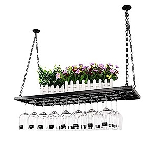 LAJUU Wine Racks,Ceiling Industrial Hanging Wine Glass Racks Stemware Holder Adjustable Height Decoration Shelf