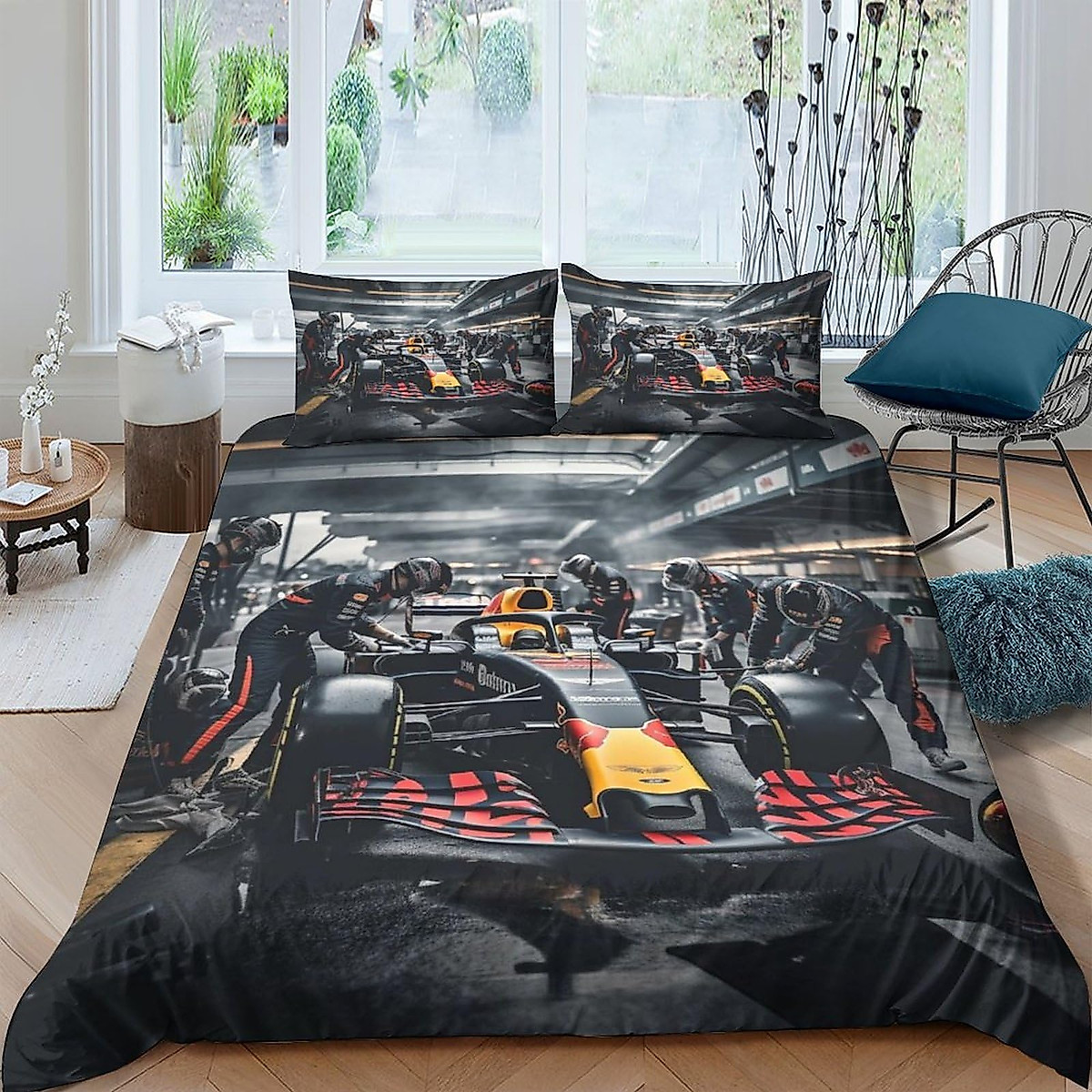BUKISA Formula-Racing Racing Warmth Bedding Set Hidden Zipper Duvet Cover Set with Pillowcases Contests Quilt Cover Set Soft Microfiber Comforter Cover Various Sizes for Kids Adults Full（203x228cm）