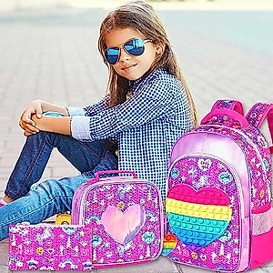 CCJPX Girls Backpack, 16" Kids Unicorn Bookbag and Lunch Box for Elementary School Toddler Kindergarten Preschool Purple