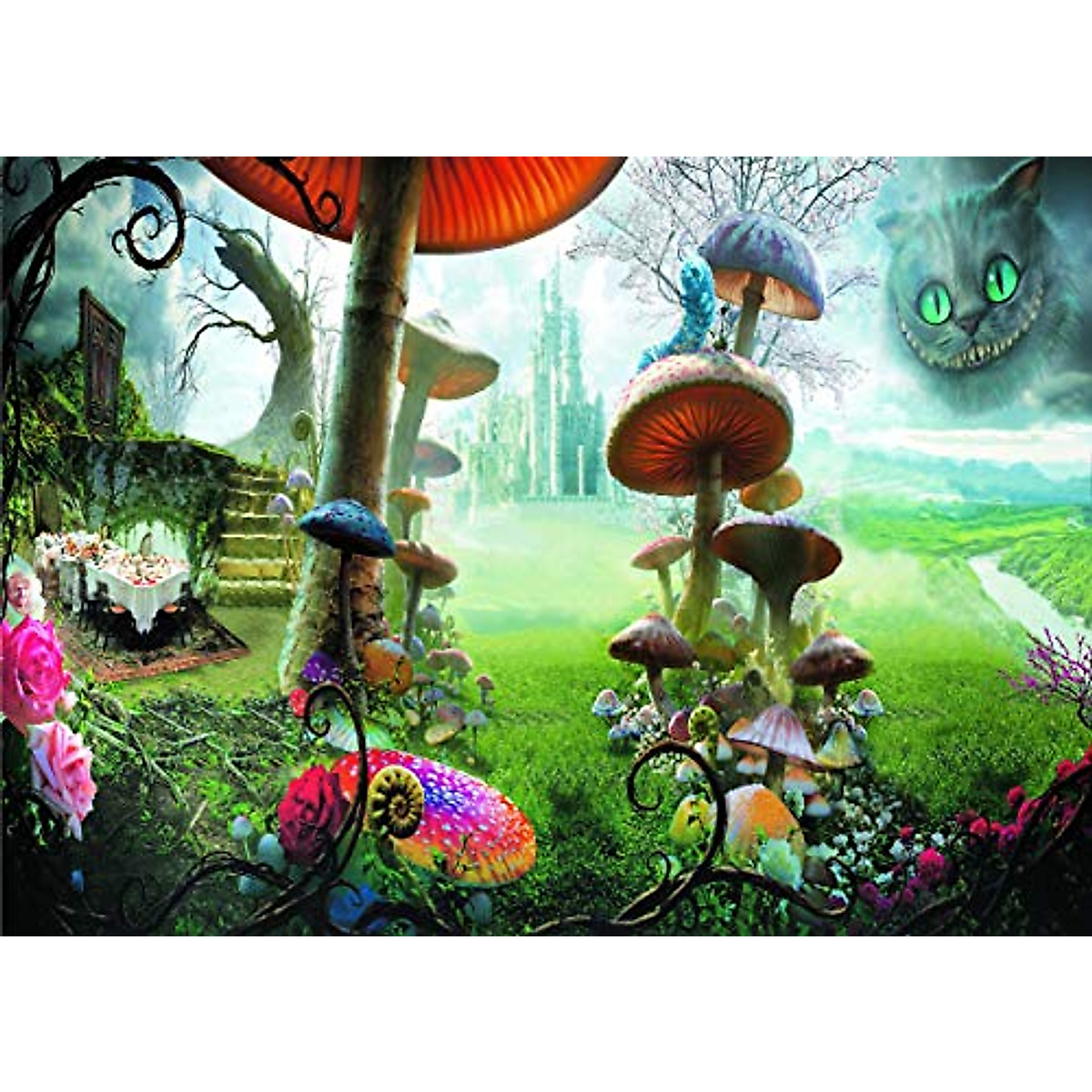 7x5FT Alice in Wonderland Party Photo Backdrop,Fairy Tale Castle Photography Background for Birthday Party Decorations Supplies,Portrait Studio Booth Props