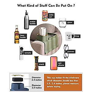 Couch Cup Holder Tray, Elimiko Silicone Anti-Spill and Anti-Slip Couch Drink Holder, Strong and Weighted Phone/Remote/Snacks Sofa Cup Holder, Gifts for Mom, Dad, Husband, Grandma, Grandpa (Griege)