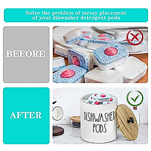 Rustic Round Dishwasher Pod Holder, Dishwasher Tablet Container for Kitchen Decor and Accessories, Wood Laundry Detergent Pods Container with Lid Laundry Detergent Storage, Kitchen Storage Container
