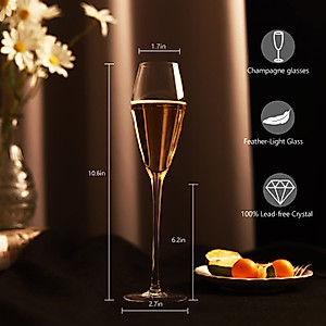 BINGKOU Crystal Champagne Flutes Glass - 9 oz Hand Blown Tulip Champagne Glasses Set of 4 Elegant Italian Style Long Stem - Gift for Wedding, Anniversary, Mother's Day