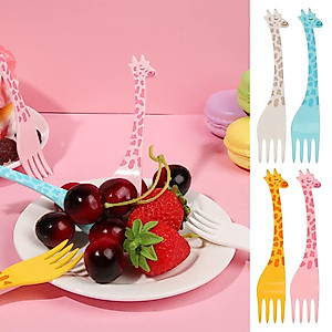HomeSoGood 12Pcs Giraffe Fruit Fork, Mini Cartoon Snack Cake Dessert Fruit Pick Toothpick Salad Cocktail Sticks Party Supplies
