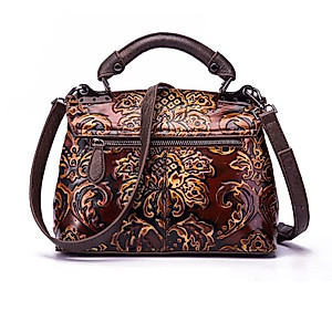 LMKIDS Genuine Leather Purses and Handbags for Women,Organizer Top Handle Satchel Vintage Embossing Totem Shoulder Bag (Red)