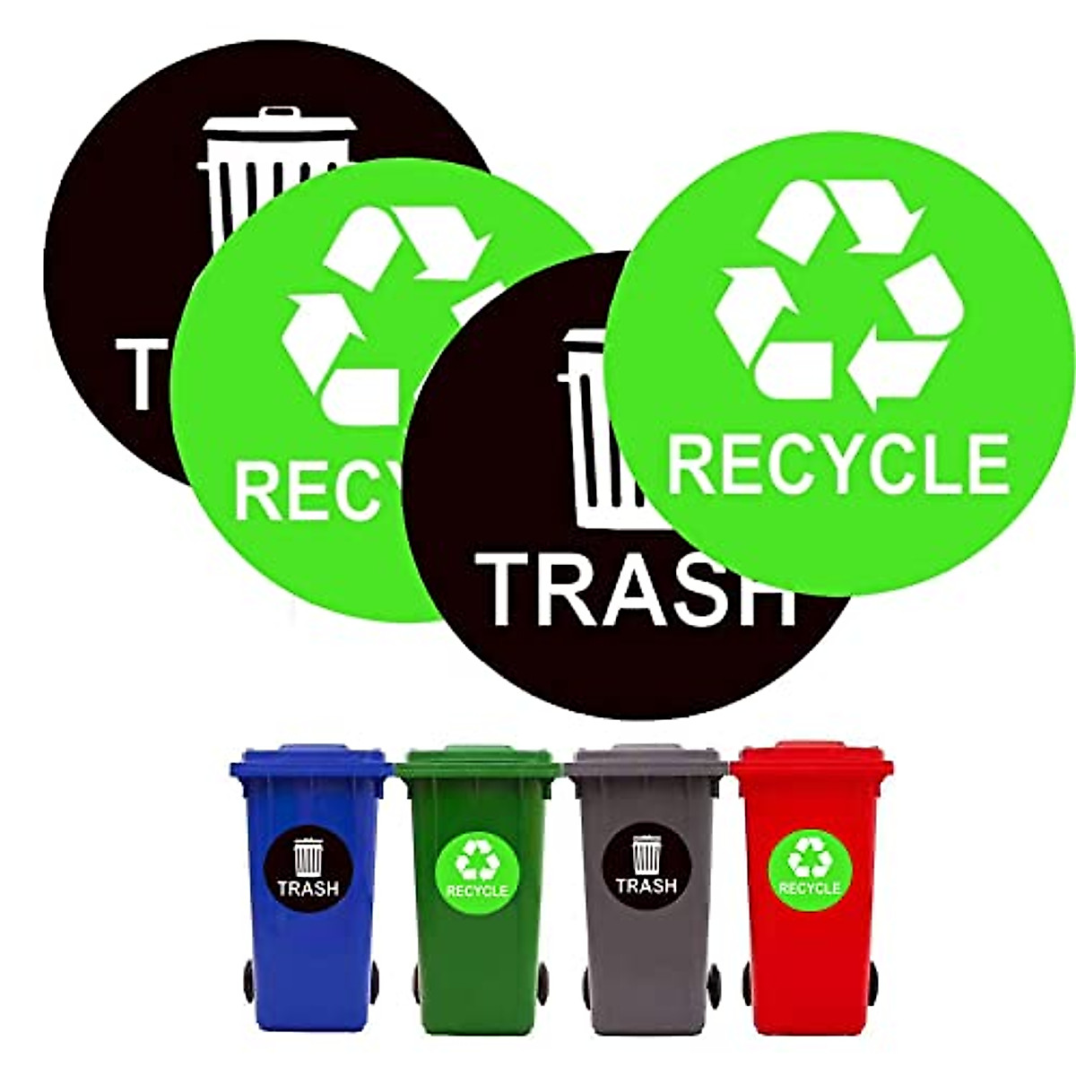 Recycle Sticker Sign Trash Decal Bin Label 8 Pack 4"x4"-Waterproof Organize&Coordinate Garbage Waste from Recycling-Great for Metal Aluminum Steel or Plastic Trash Cans-Indoor&Outdoor