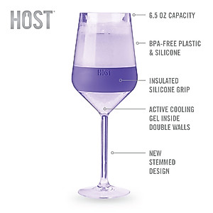 Host Wine Freeze Double-Walled Stemmed Wine Glasses Cooling Cups with Active Cooling Gel and Insulated Silicone Grip, 6.5 Oz Plastic, Tinted, Set of 4