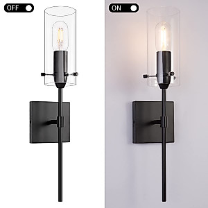ZSMIHDOH Modern Wall Sconces Set of 2, Black Bathroom Vanity Light, Indoor Wall Sconces for Bedroom Living Room Hallway (Black - 2 Pack)