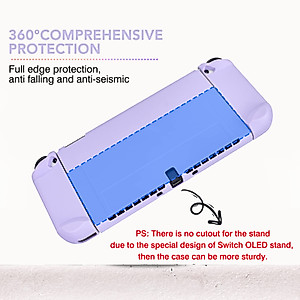 DLseego Switch OLED Protective Case Dockable Hard Shell Anti-Scratch Cover Joycon Accessory Skin with 6PCS Thumb Grips Caps and 2Pc Screen Protectors - Purple