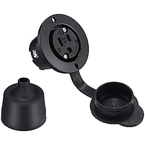 Miady 15 Amp Flanged outlet 125V, NEMA 5-15 Flanged Power outlet Receptacle with Waterproof Front & Back Covers, 2 Pole 3-Wire, for Marine Boat RV Electrical Connections, UL Listed