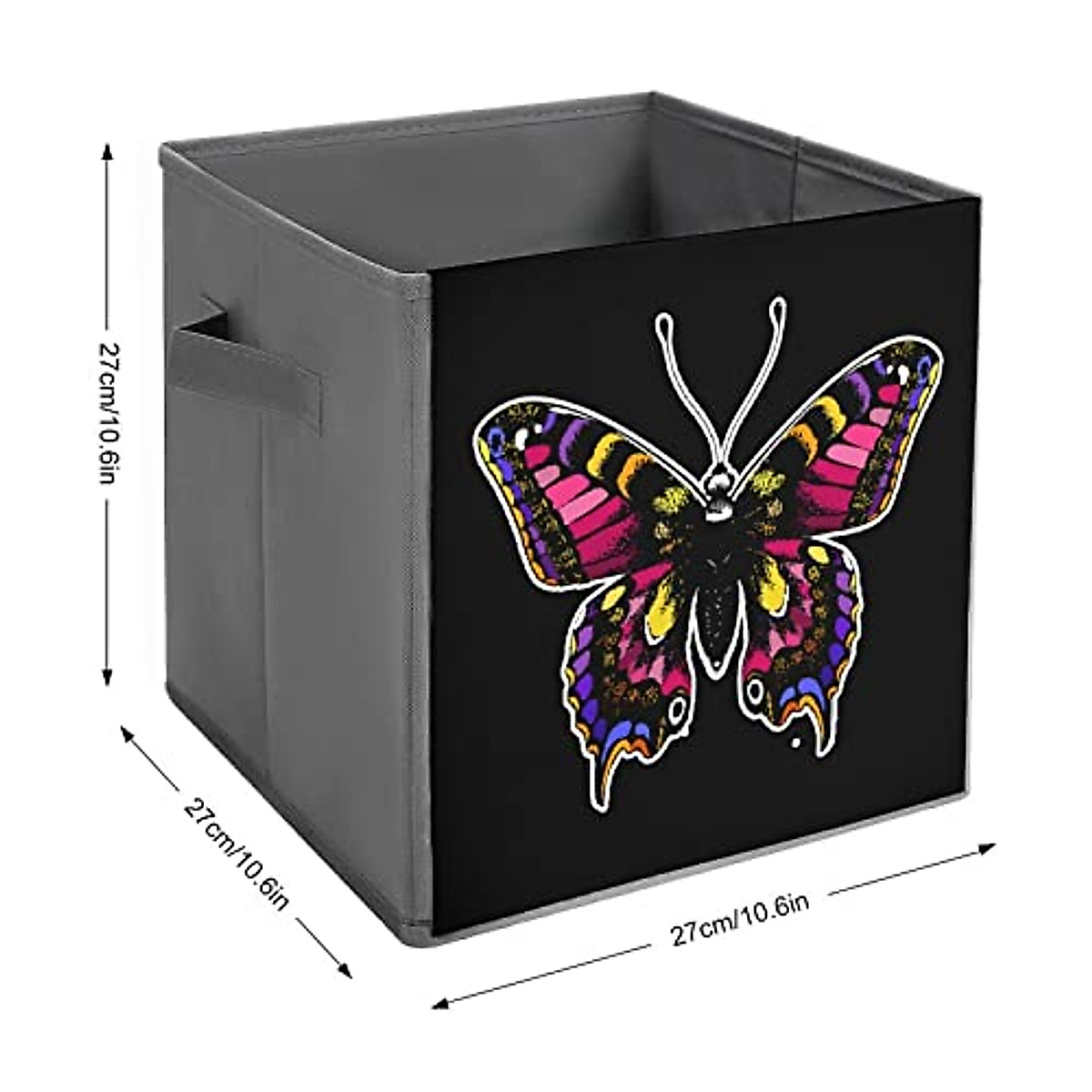 Colorful Machaon Butterfly Foldable Storage Bins Printd Fabric Cube Baskets Boxes with Handles for Clothes Toys, 11x11x11