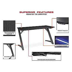 OSP Home Furnishings Beta Battlestation Gaming Desk with Bluetooth RGB LED Lights, Matte Black