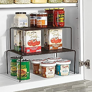 mDesign Adjustable Metal Kitchen Cabinet, Pantry, Countertop Organizer Storage Shelves: Expandable - 2 Piece Set - Durable Steel, Non-Skid Feet - Bronze