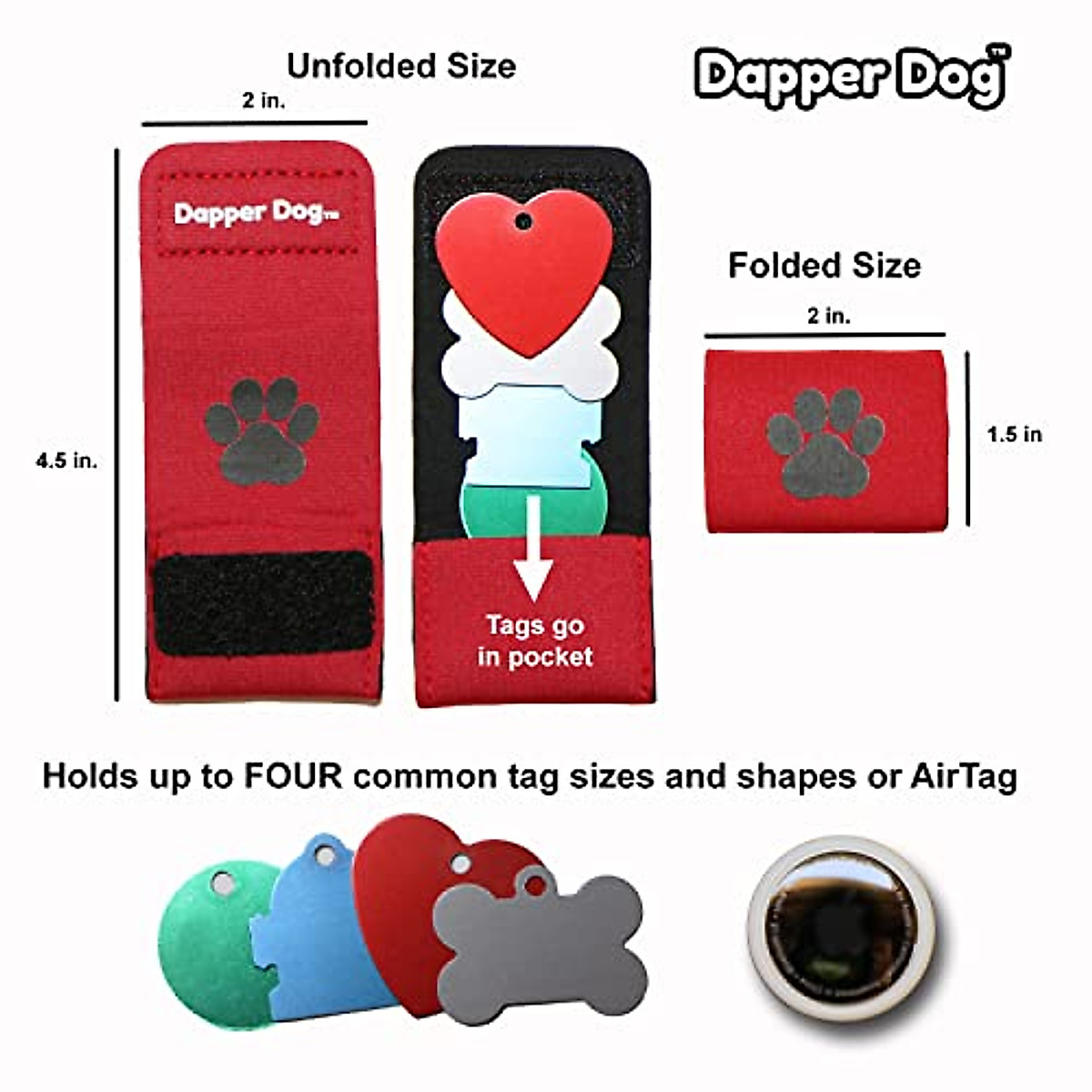 Dapper Dog Pet Tag Silencer and AirTag Holder (Red with Black Paw)