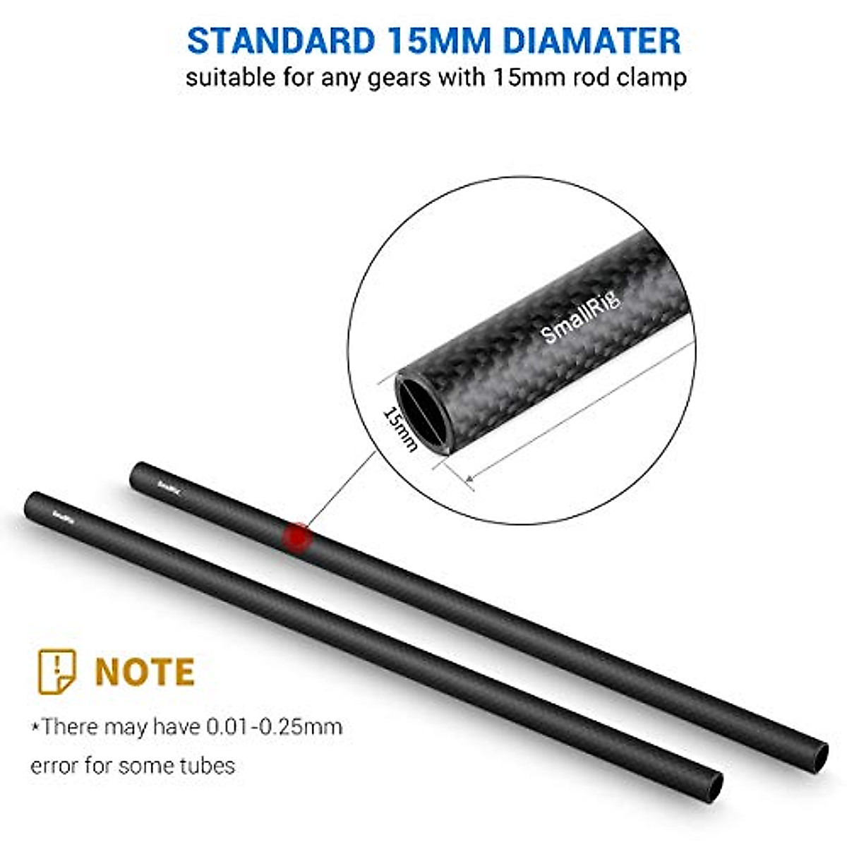 SmallRig 15mm Carbon Fiber Rods (12 Inch) for 15mm Rods Clamps Camera Rail Support System, Follow Focus, Matte Box, Shoulder Pad, Lens Support - 851