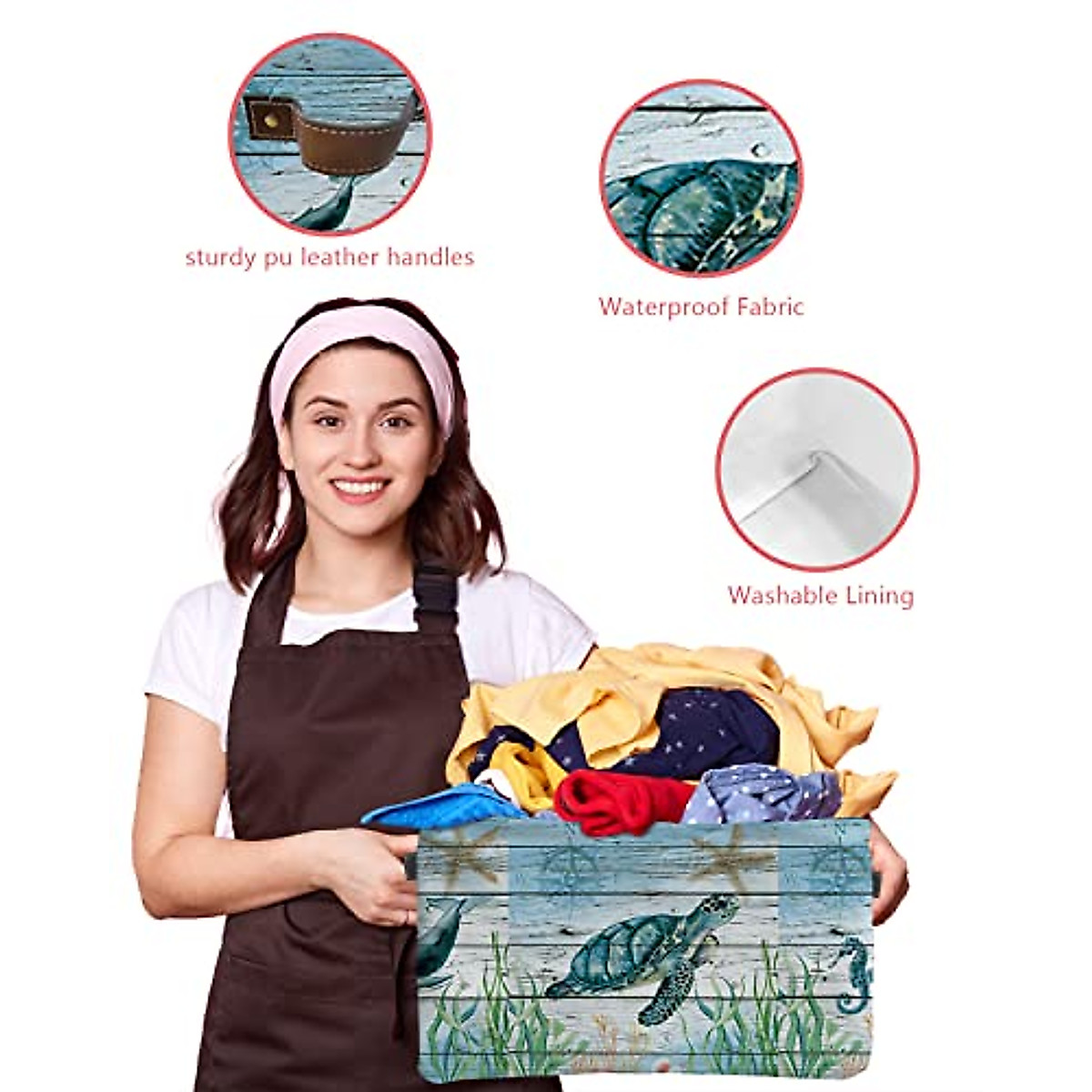 Storage Cubes Organizer with Handles, Aminal Sea Turtle Sea Horse Octopus Whale Storage Bins Collapsible Storage Baskets for Shelf Closet Nursery Cloth Organizers Box Ocean Underwater World Theme 1pcs