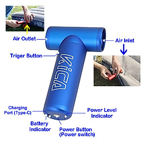 KiCA JetFan KC1 Compressed AirCan Substitute Air Duster Blower,86000 RPM Electric Air Can for ComputerKeyboard Cleaning,Hair Drying,Camping,Outdoors,Car,Rechargable,10WFast Charging,4 Speed,Black
