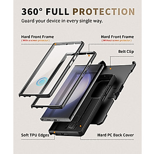 Tongate for Samsung Galaxy S23 Ultra Case, [Bulit-in Slide Camera Cover & Screen Protector] [2 Front Frame] Military Grade Shockproof S23 Ultra Phone Case with Kickstand & Belt-Clip 6.8", Black