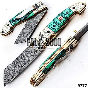 PAL 2000 KNIVES POC-9777 Folding Knife Handmade Damascus Steel Pocket Knife Resin Handle