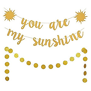 Gold Glittery You Are my Sunshine Banner Baby Shower Kids Birthday Party Paper Sings Decoration Backdrops