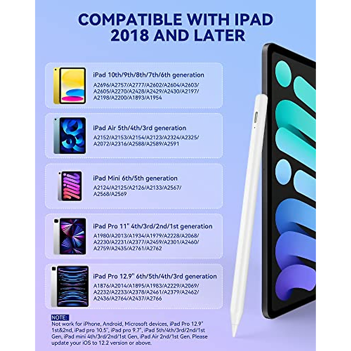 Stylus Pen for iPad with Palm Rejection, Tilt Sensitivity, ZVFBC iPad Pencil for Touch Screens Compatible with iPad Air 3rd/4th/5th, iPad Pro 11/12.9 inch, iPad 6th/7th/8th/9th/10th, iPad Mini 5th/6th