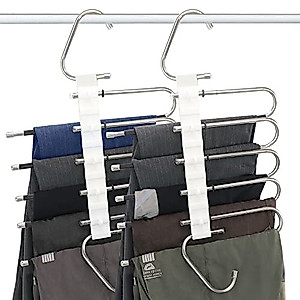 Pants Hangers for Clothes Hanger Organizer,(Easy Assembly) Stainless Steel Non Slip Space Saving Hangers, Magic Pants Hangers Layers Multifunctional Uses Rack Pants Organizer 2 Pack