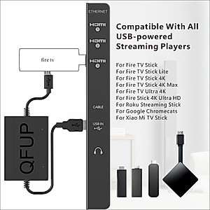 QFUP USB Power Cord Power Adapter for Fire TV,Powers FireStick TV Directly Form Your TV'S USB Port(Eliminates The AC Outlet and Power Cord)