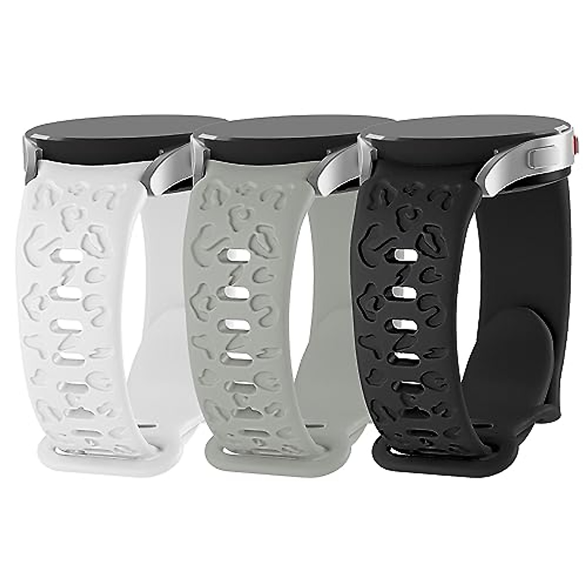 Bandkids 3 Pack Leopard Engraved Bands Compatible for Samsung Galaxy Watch 6/Galaxy Watch 5/Galaxy Watch 4 40mm 44mm/Watch 4 Classic 42mm 46mm Watch 6 47mm 43mm,20mm Adjustable Soft Silicone Bands