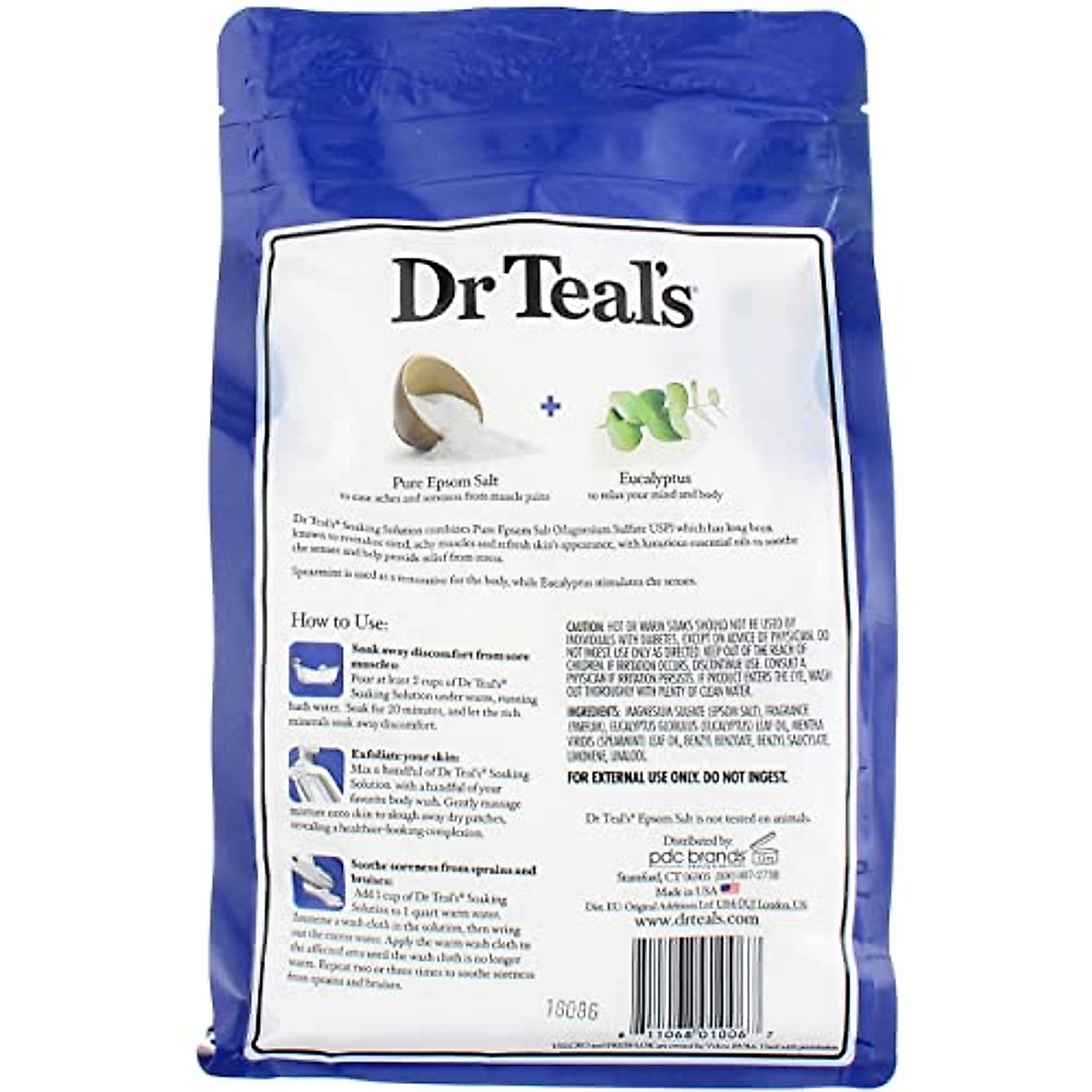 Dr Teals Soaking Solution, Epsom Salt, Relax, Eucalyptus Spearmint, 3 Pound (Pack of 4)