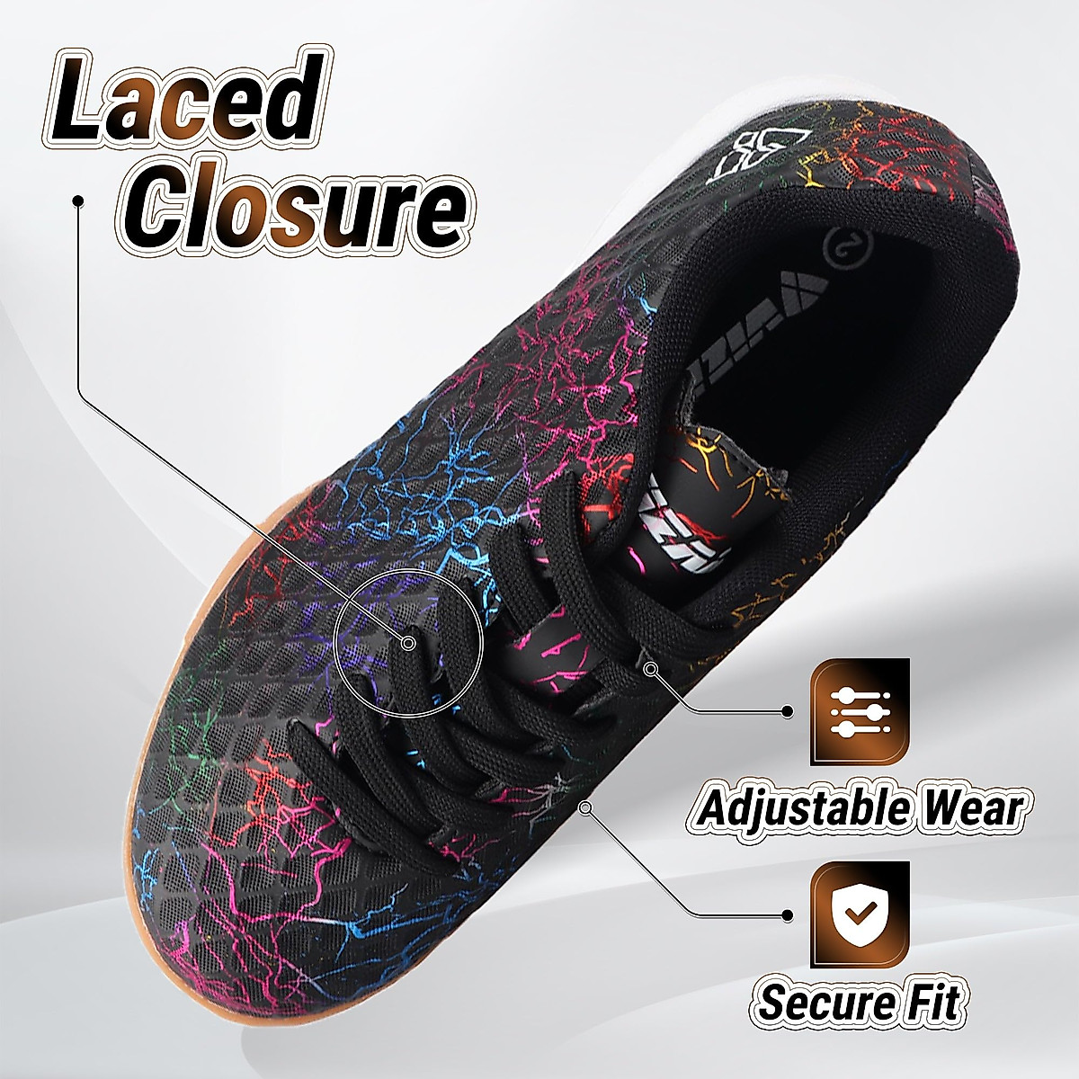 Vizari Zodiac Junior Indoor Soccer Shoes | Synthetic Indoor Football Shoes with Rubber Sole | Durable and Machine Washable for Youth | Ideal for Indoor Soccer and Futsal Black