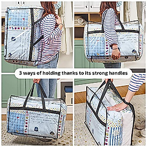 OYOUNGNI Clear Clothes Storage Bag Organizer with Reinforced Handle, Vinyl Storage Bags for Comforter, Blanket, Bedding, Toys, Transparent Moving Totes with Sturdy Dual Zippers, 3 Pack, 55 L, Black