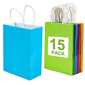 MAQIHAN Gift Bags With Handles - 15PCS Gift Bags Bulk Paper Gift Bag Paper Gift Bags With Handles Kraft Paper Bags Party Favor Bags Small Bag for Gifts Craft Goodie Birthday Shopping Small Business