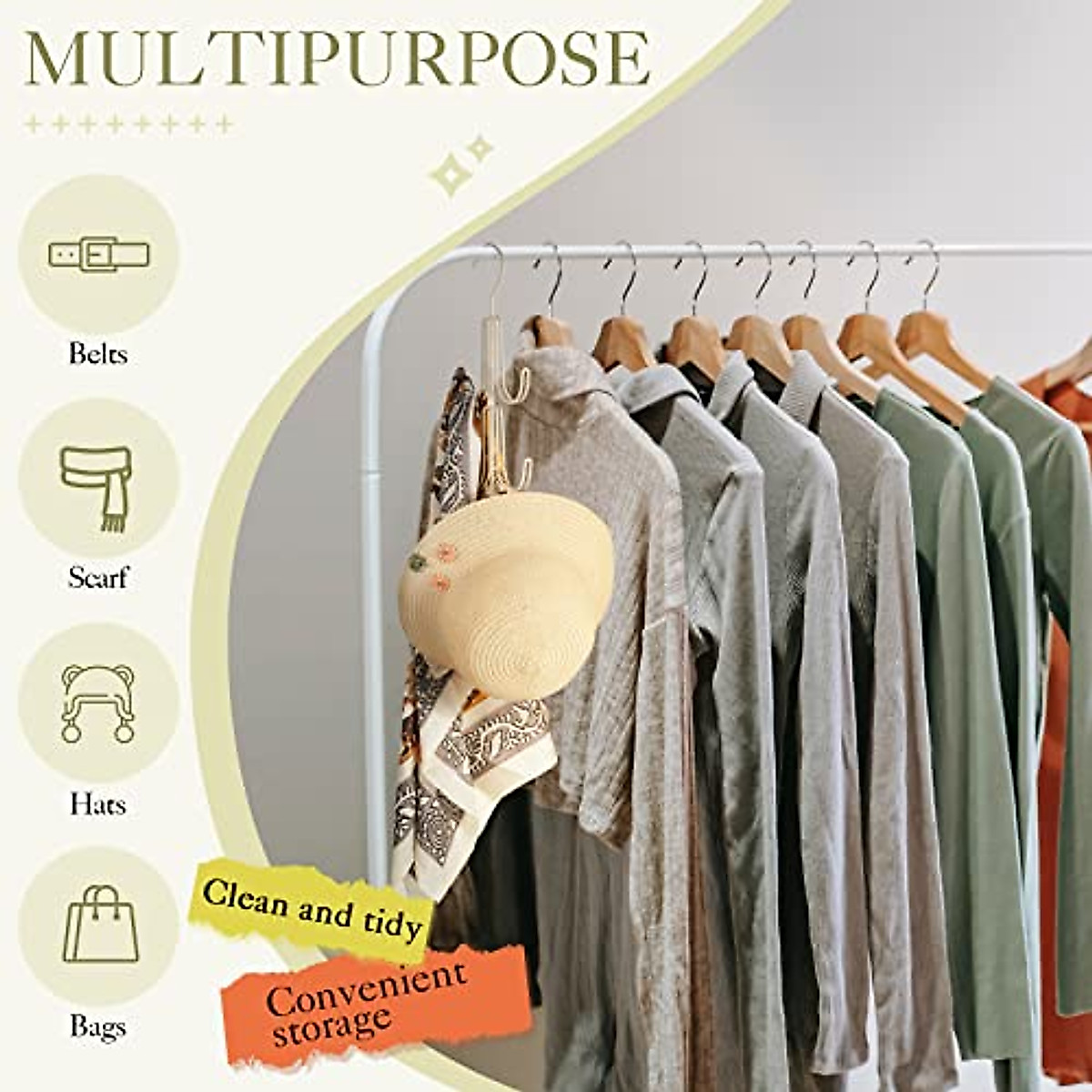 8 Pack Purse Hanger Organizer for Closet Handbag Metal Holder, Hanging Closet Organization Space Saving Storage Scarves, Men's Ties, Women's Shawl, Backpack, Belt, Accessories, Clothes (Apricot)
