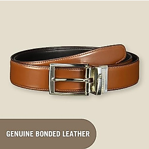 Perry Ellis Men's Portfolio Amigo Reversible Leather Belt, Stitched Edges, Durable, 1.5” Width (Available in Big & Tall), Luggage Brown, 42