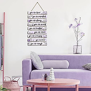 One Set of 9 Pieces Inspirational Floral Wall Decors You Are Amazing Beautiful Loved Quotes Sign Wall Art Decors Wooden Hanging Wall Art Positive Home Decors for Girls Women Bedroom (Light Purple)