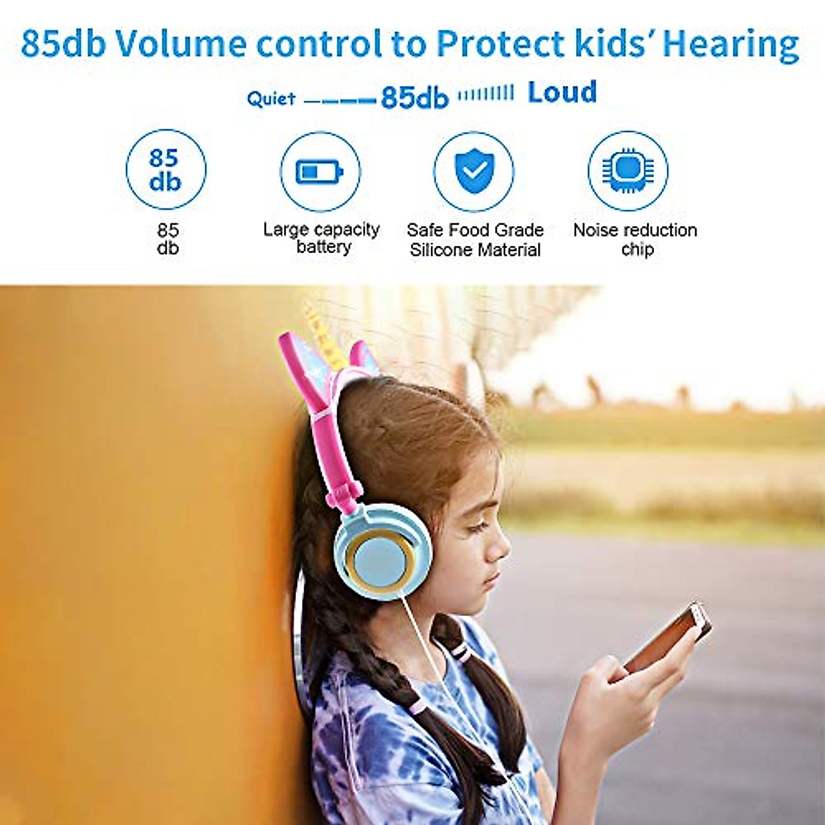 iFecco Kids Headphones, Boys Girls Teens Foldable Adjustable Wired On-Ear Headset 3.5mm Audio Jack Stereo Tangle-Free, 85 dB Volume Limited Childrens Headphones for School Home, Travel