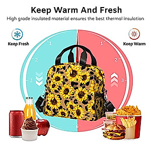 Rcekvoh Sunflower Leopard Cow Print Insulated Lunch Bag Women Girls Waterproof Lunch Box Freezable Lunch Tote Bag for Work Picnic with Adjustable Shoulder Strap Mesh Pocket