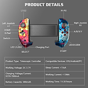 arVin Wireless Gaming Controller for iPad/Mini/Air/Samsung Galaxy Tab/HUAWEI MatePad/Yoga Tab[within 5-11"] Gamepad Joystick for iPhone 15/14/13 Pro Max/Galaxy 23/22/21/PC/Call of Duty Mobile/Genshin