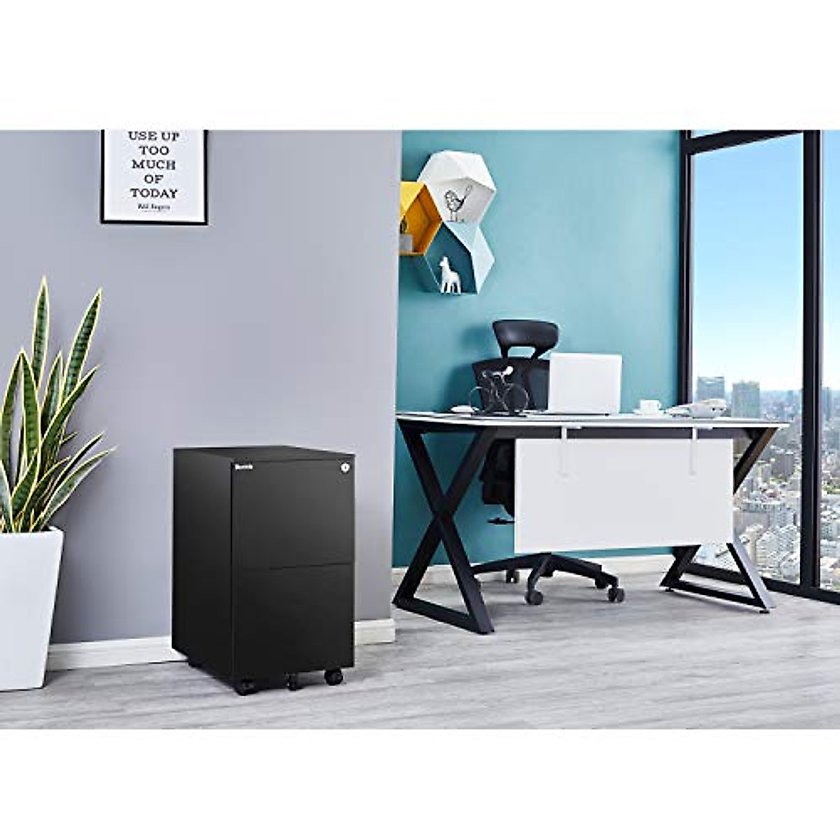 Bonnlo Black 2 Drawer File Cabinet With Lock, Rolling File Cabinet for Home Office, Mobile File Cabinet Under Desk Office Drawers Fully Extension File Cabinet with Pencil Tray, 15.4"W×17.7"D×26.0"H