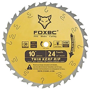 FOXBC 10-Inch Thin Kerf Ripping Table Saw Blade for Wood Cutting, 24-Tooth ATB, 5/8-Inch Arbor