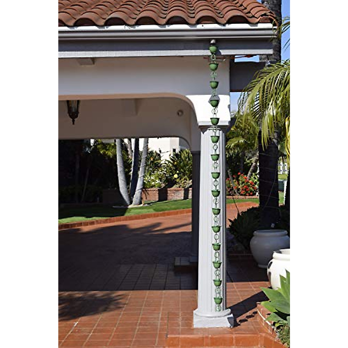 Monarch Rain Chains 50281 Monarch Aluminum Hammered Cup Rain Chain, 8-1/2 Feet Length, Green Patina Finish