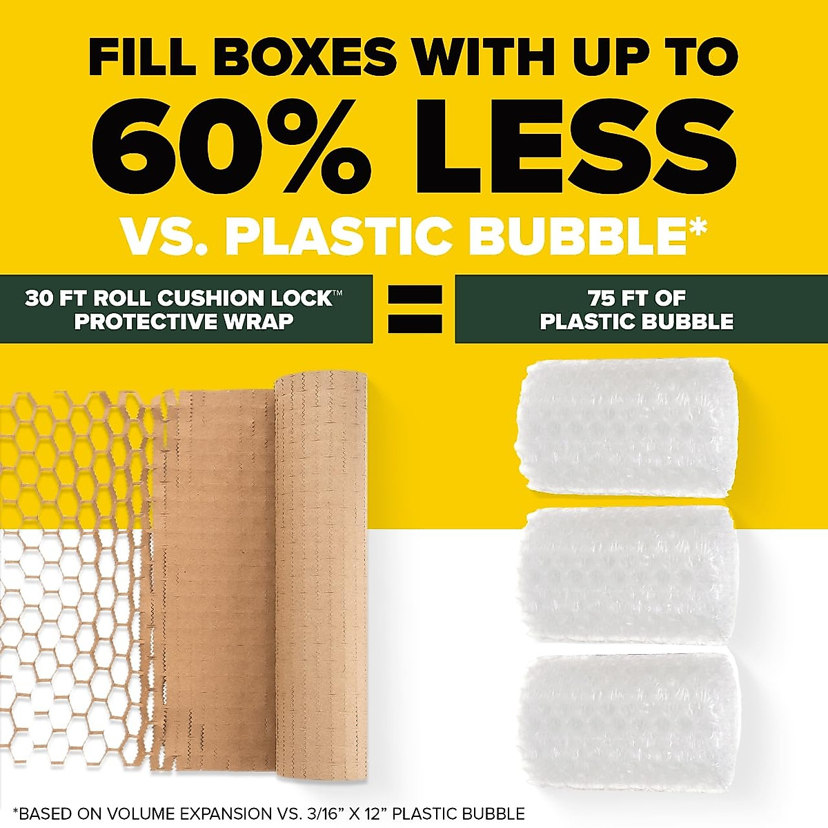 Scotch Cushion Lock Protective Wrap, 12 in x 30 ft, Sustainable Packaging Solution for Packing, Shipping and Moving, No Scissors or Tape Needed, Great Alternative to Bubble Cushion Wrap (PCW-1230)